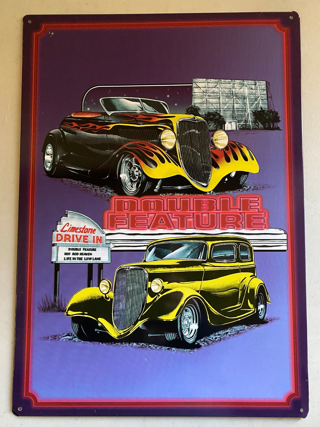 Double Feature Drive-in Hot Rods - Vintage Tin Sign - Man Cave Garage ...