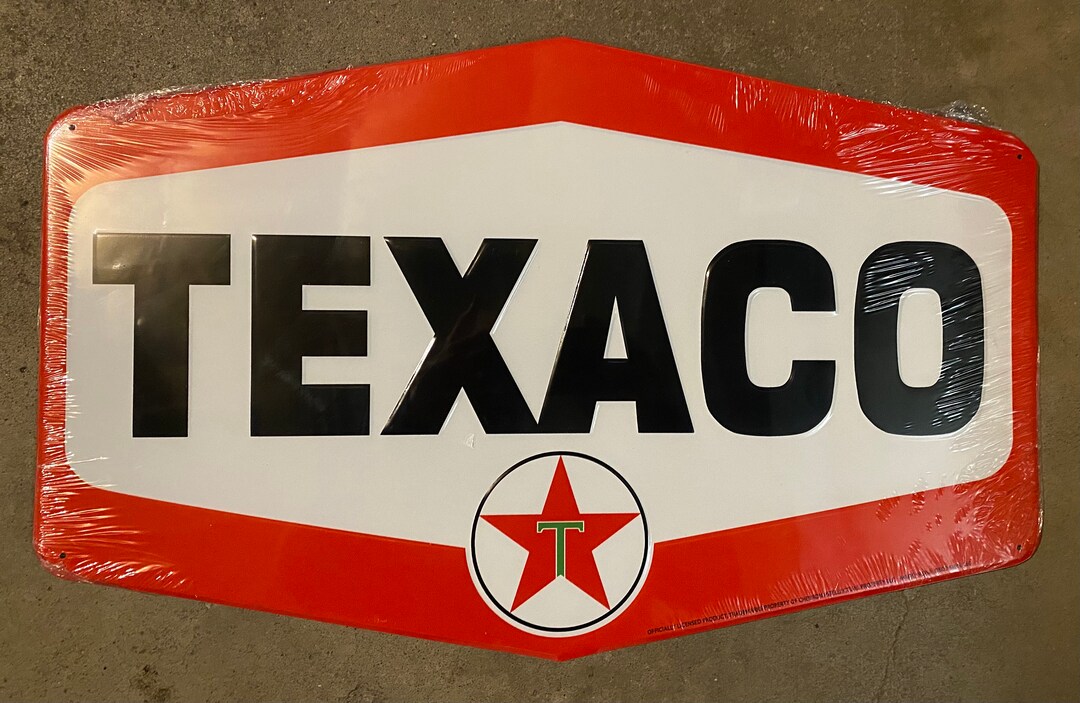 Large 23.5” Hexagon Texaco Embossed Metal Sign - Vintage Tin Sign - Man ...