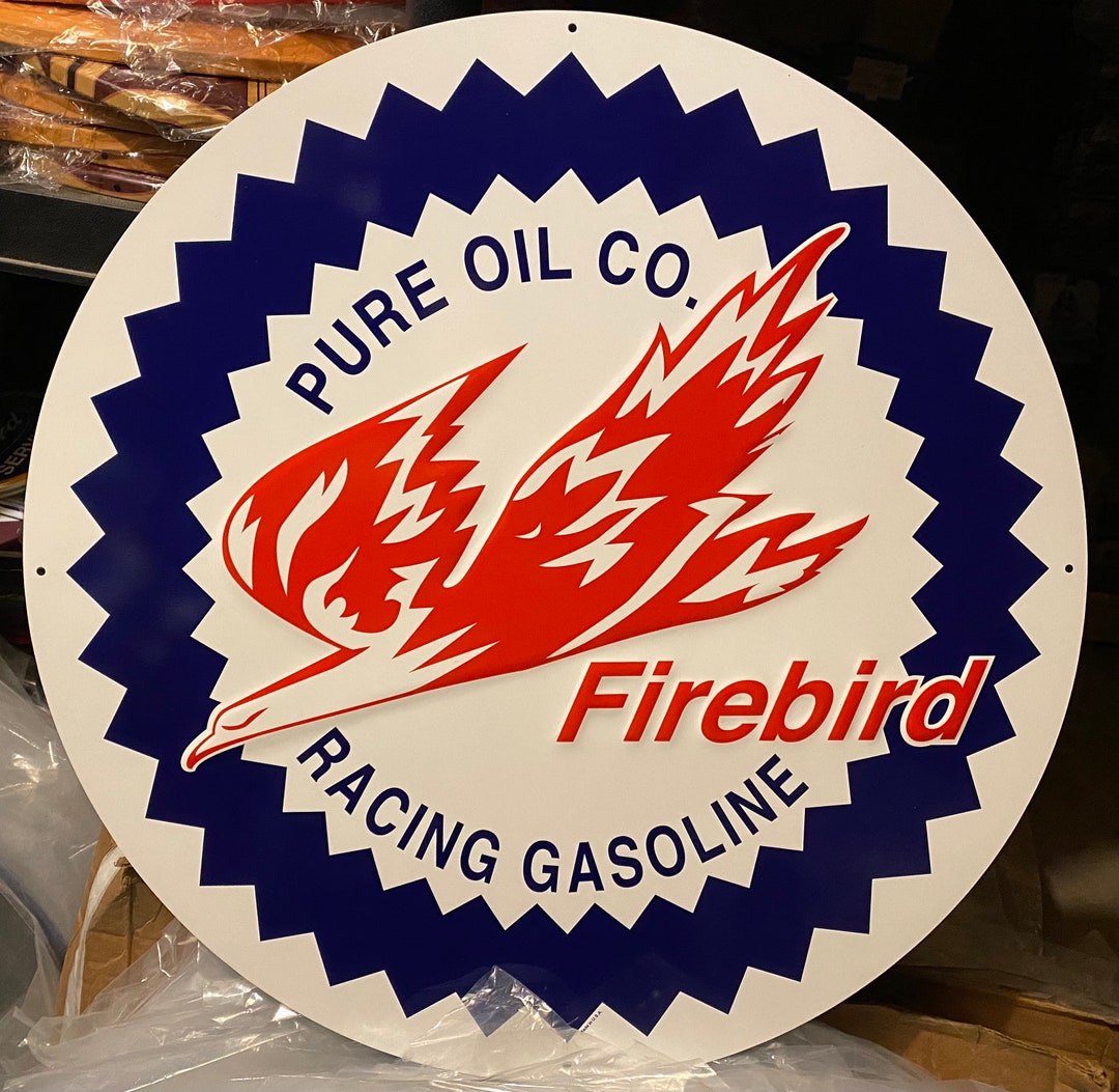 Huge 24” Pure Oil Co Firebird Oil Tin Sign - Man Cave Garage Art - Etsy