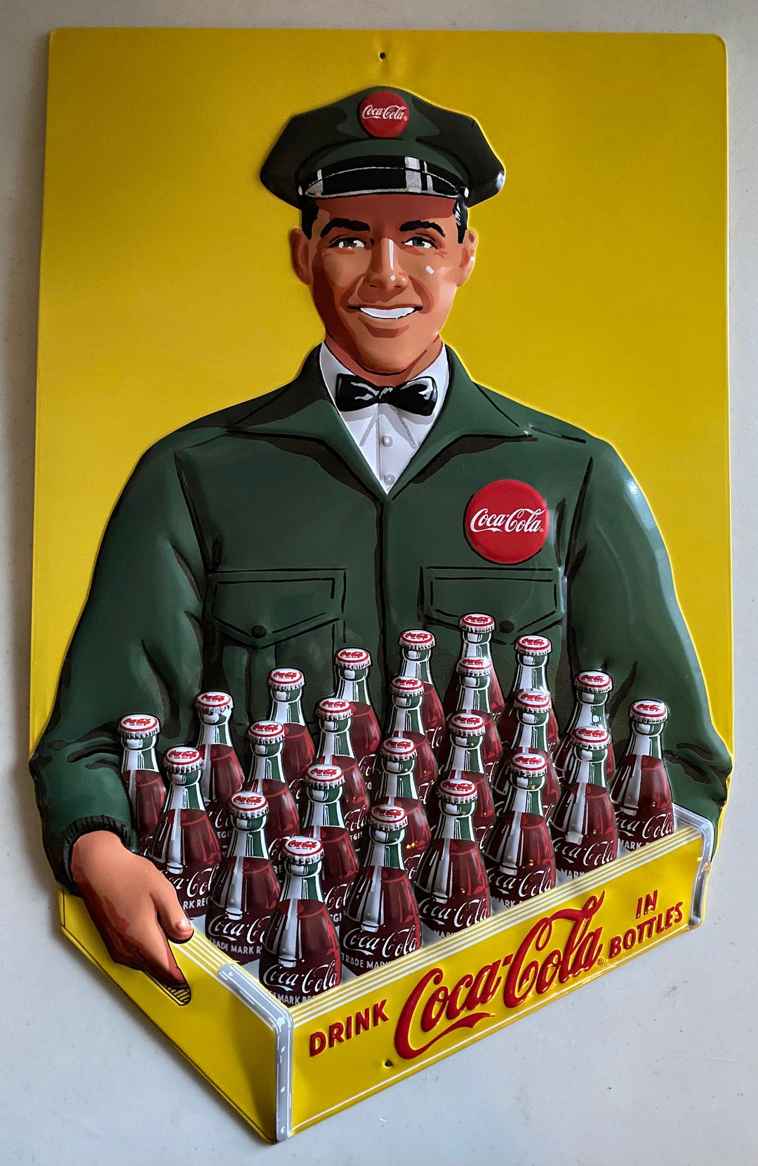 Coca Cola Delivery Man Die Cut Embossed - Vintage Tin Sign - Man Cave ...