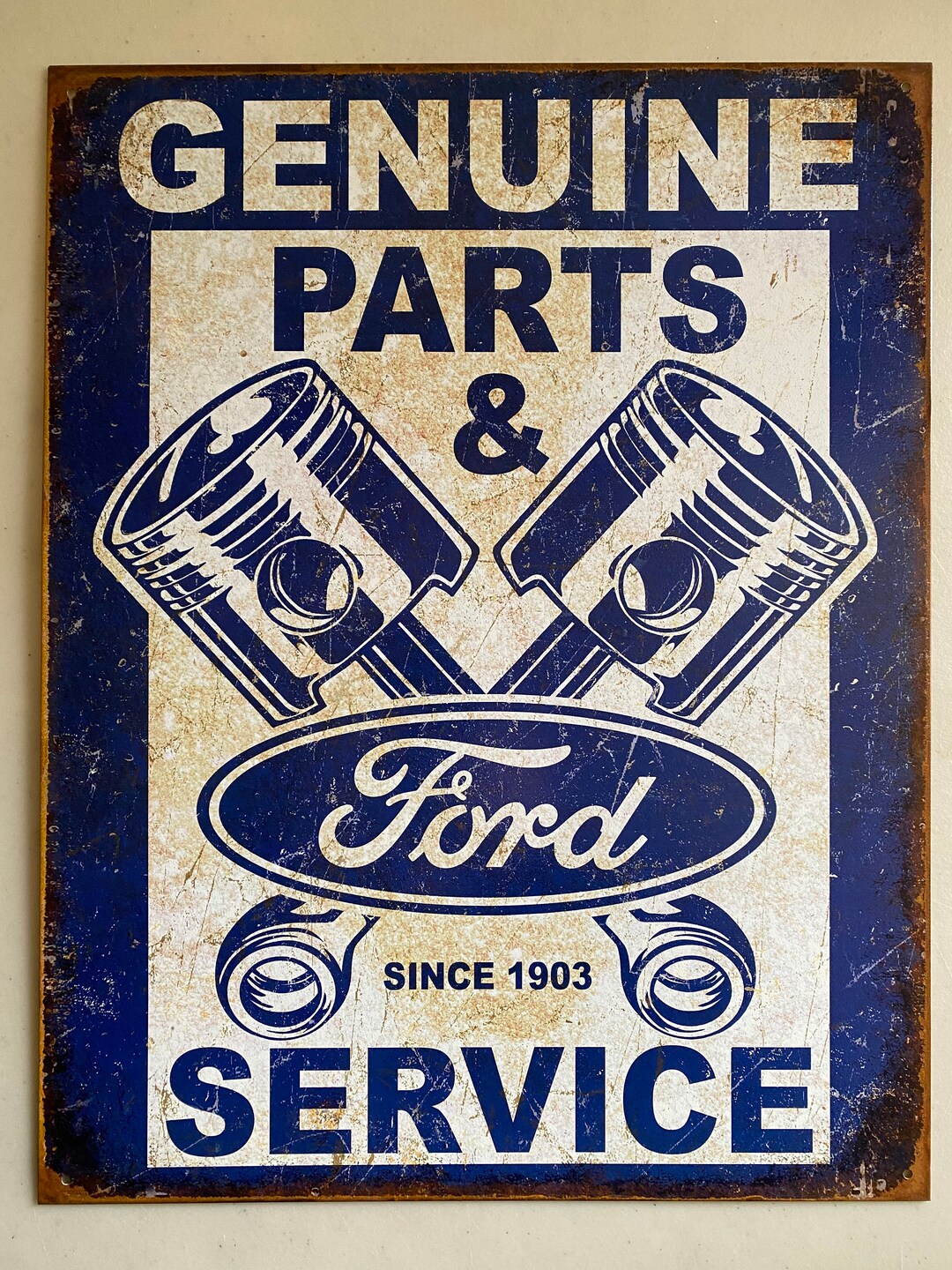 Genuine Ford Parts & Service - Vintage Tin Sign - Man Cave Garage Art ...