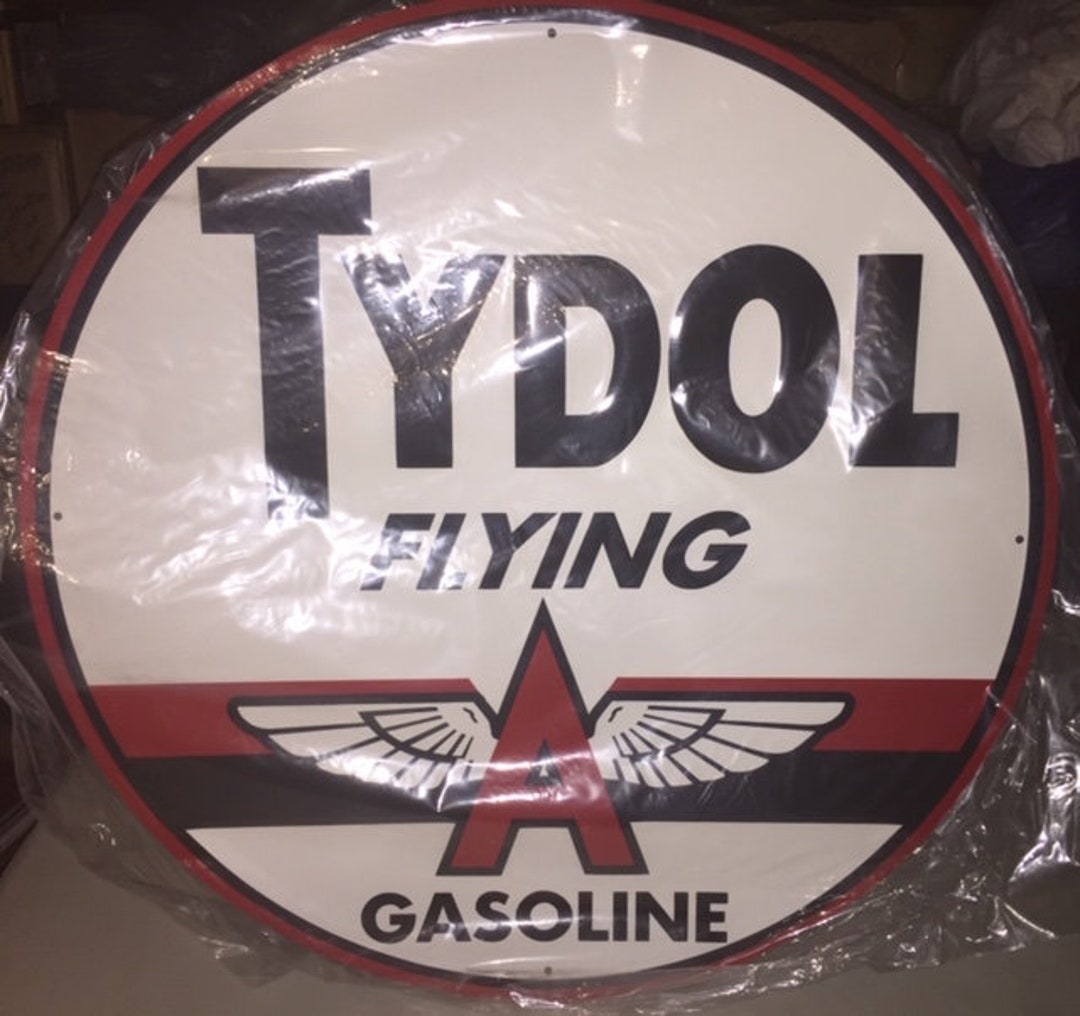 Huge 24” Tydol Flying Gasoline Oil Sign - Garage Vintage Tin Sign - Man ...