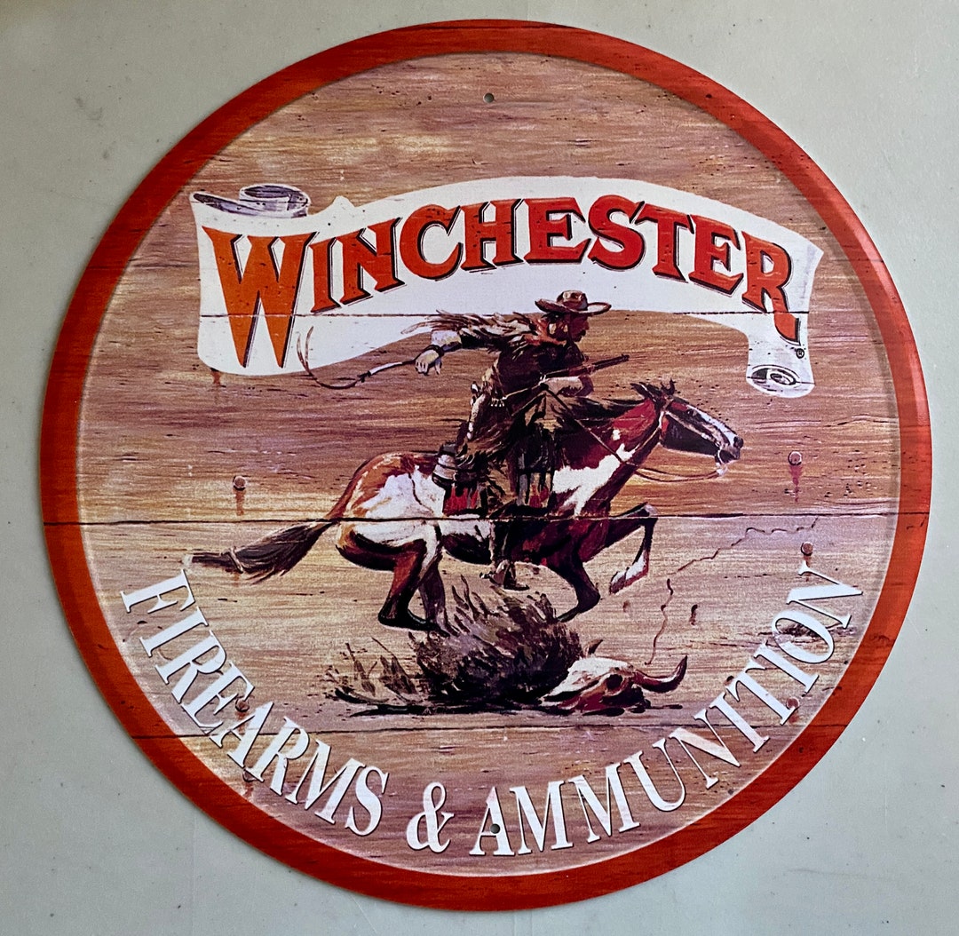 Winchester Firearms & Ammunition - Vintage Tin Sign - Man Cave Garage ...