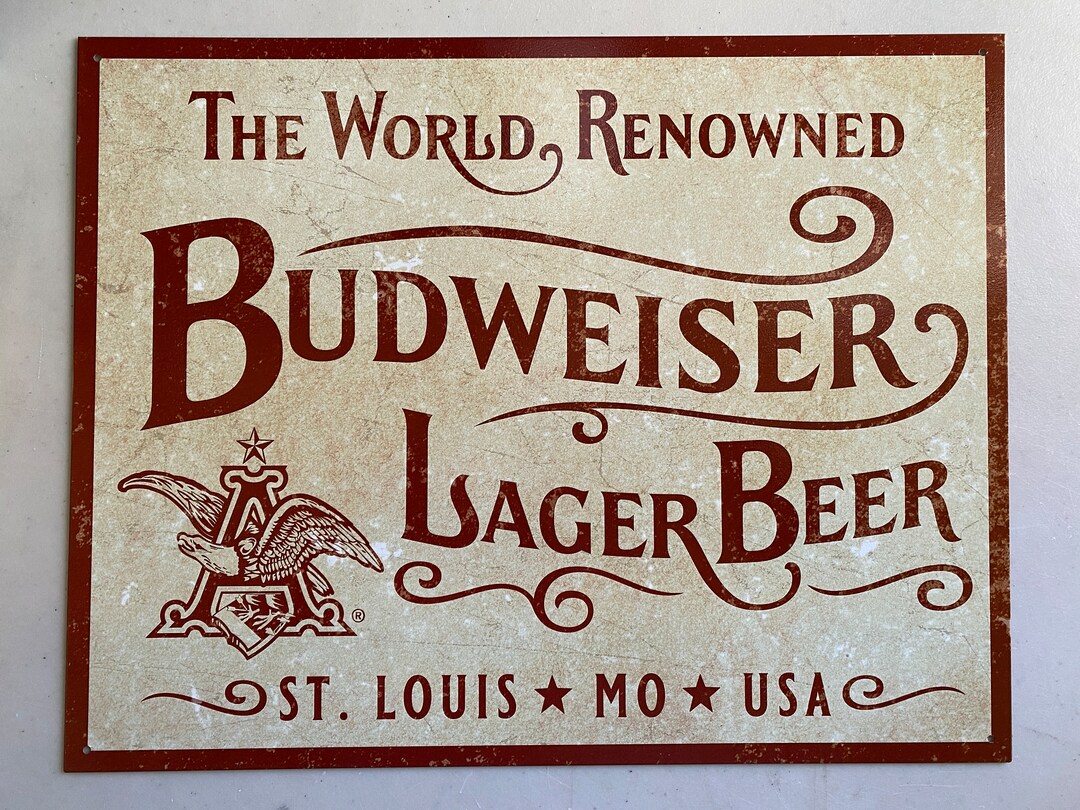 Budweiser Lager Beer - Vintage Tin Sign - Man Cave Garage Art - Etsy