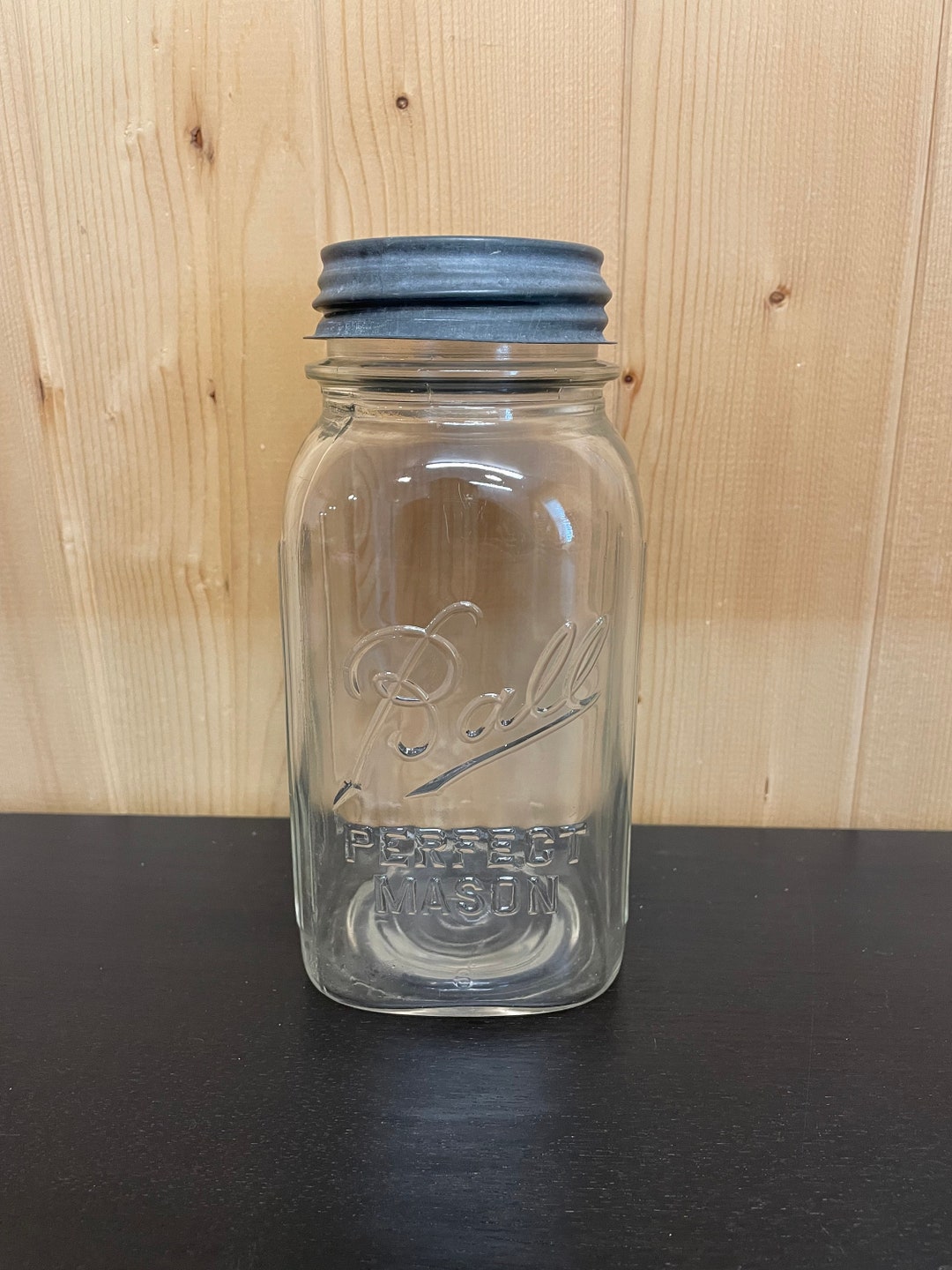 Antique Ball Perfect Mason Jar Plus Ball Zinc Lid, Square Clear Glass ...