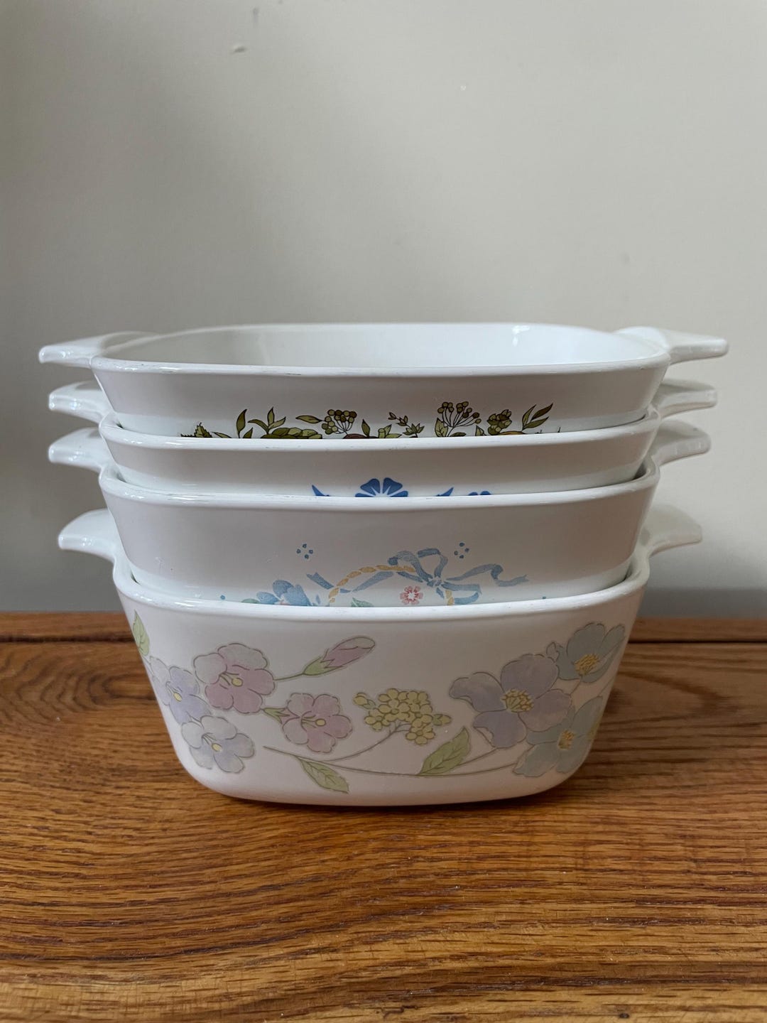 Set of 4 Vintage Corning Ware Mini Casseroles, Single Serving Bowls, P ...