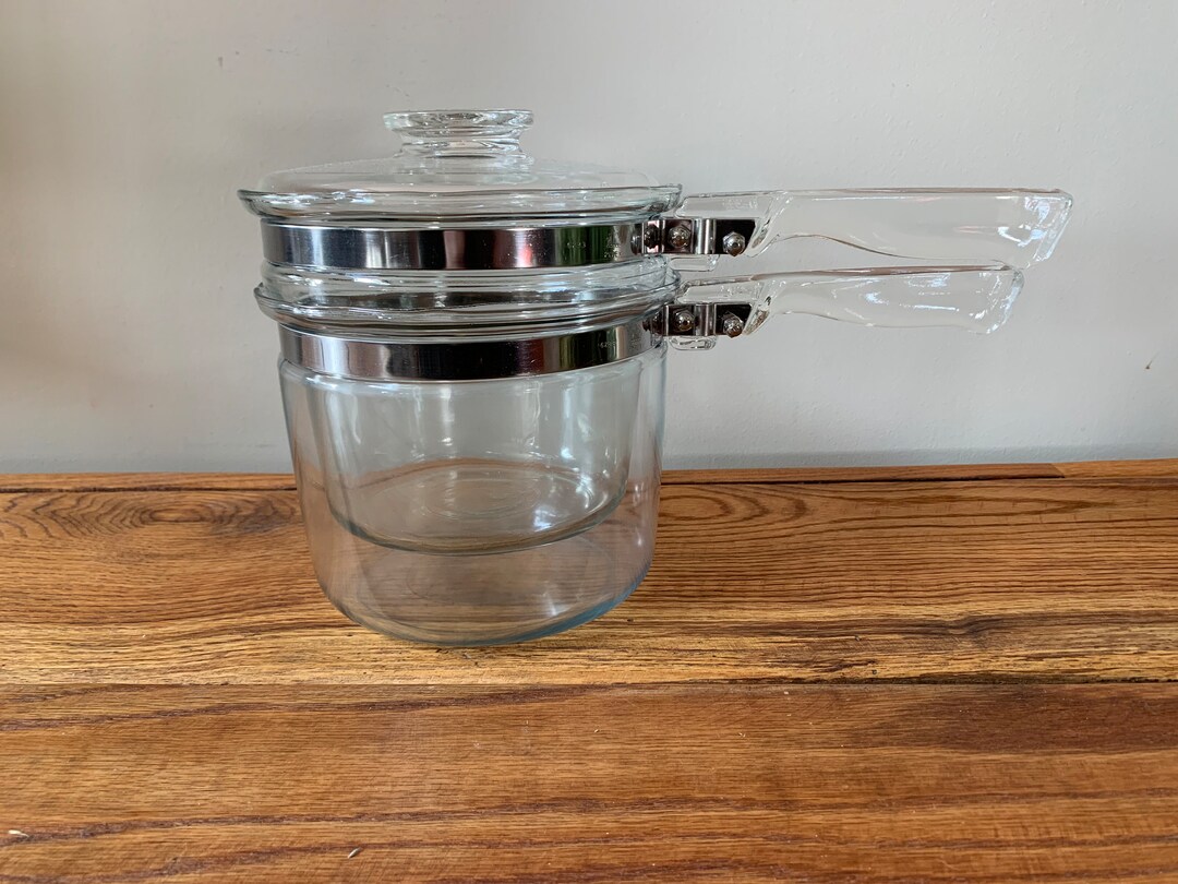 Vintage PYREX Flameware Clear Glass Double Boiler, Glass Pot, Insert ...