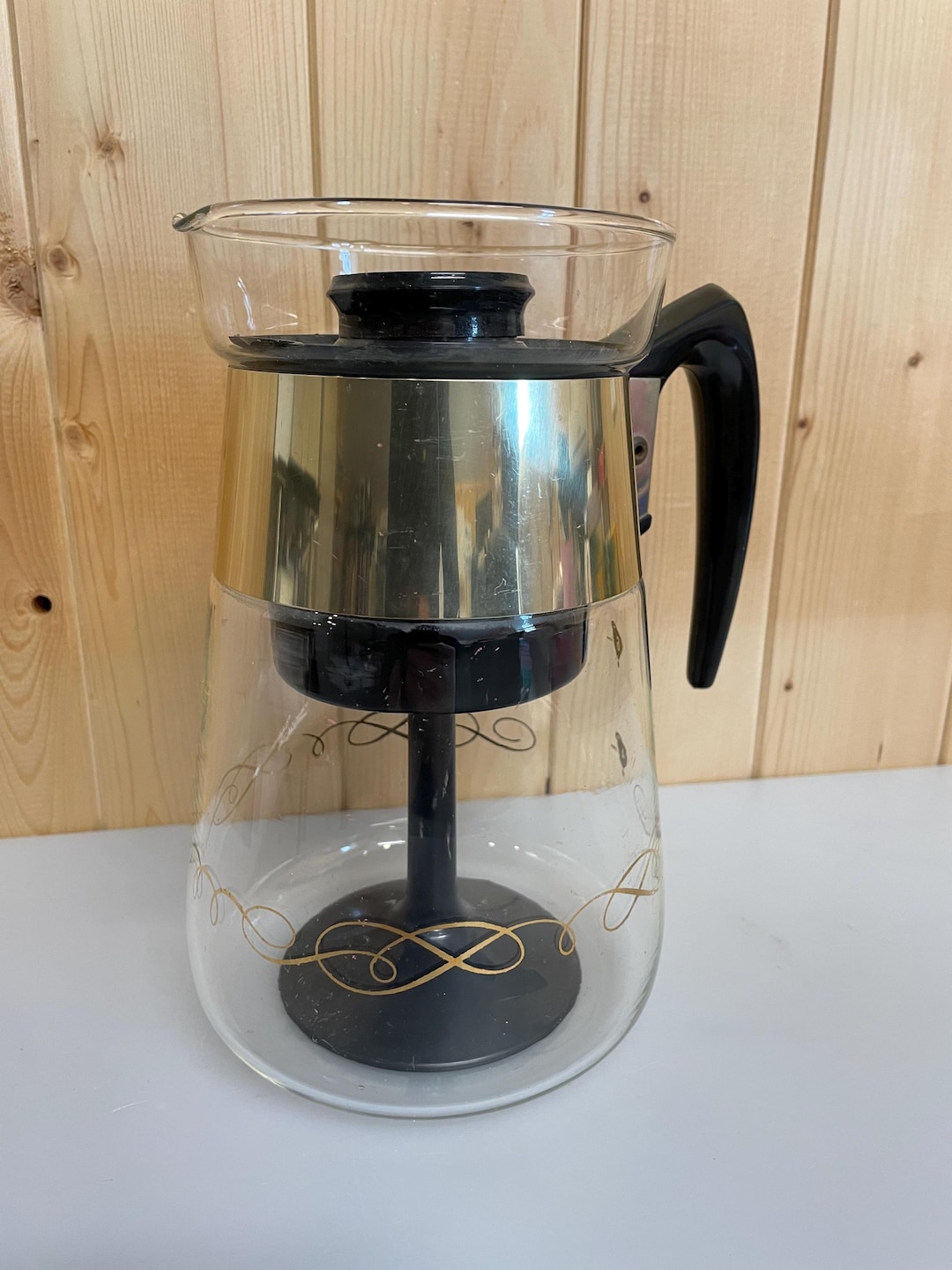 Vintage Corning Glass Coffee Percolator: Black & Gold Carafe - Etsy