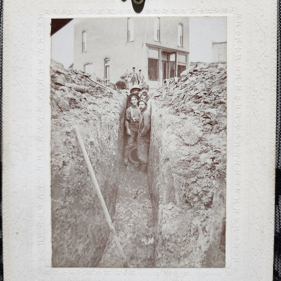 Antique Cabinet Card of Men Digging a Trench or Ditch. Victorian Era ...