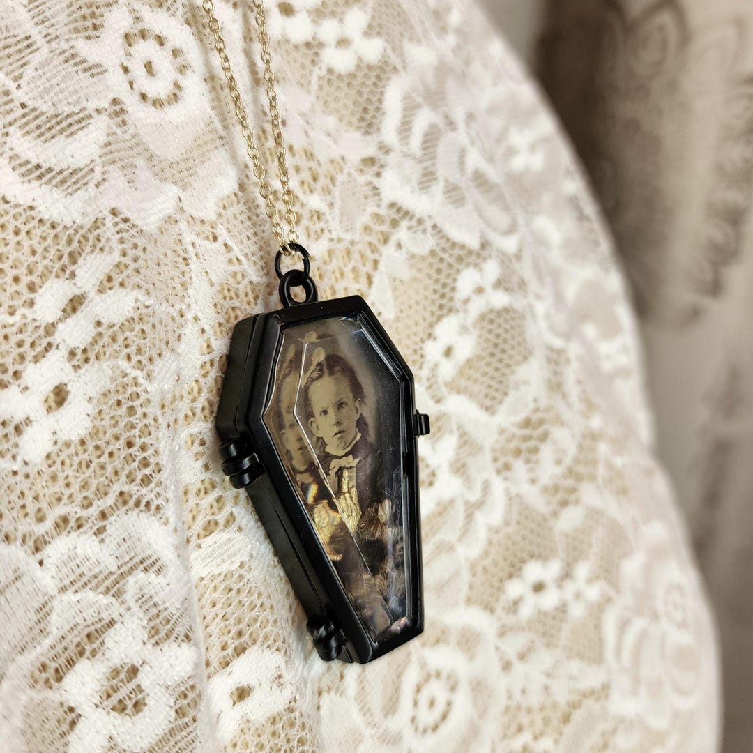Victorian Mourning Jewelry Inspired Glass Coffin Locket. Tintype of a ...