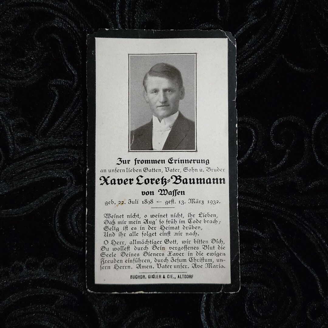 Antique Funeral Ephemera. A Memorial Card for the Deceased. German. A ...