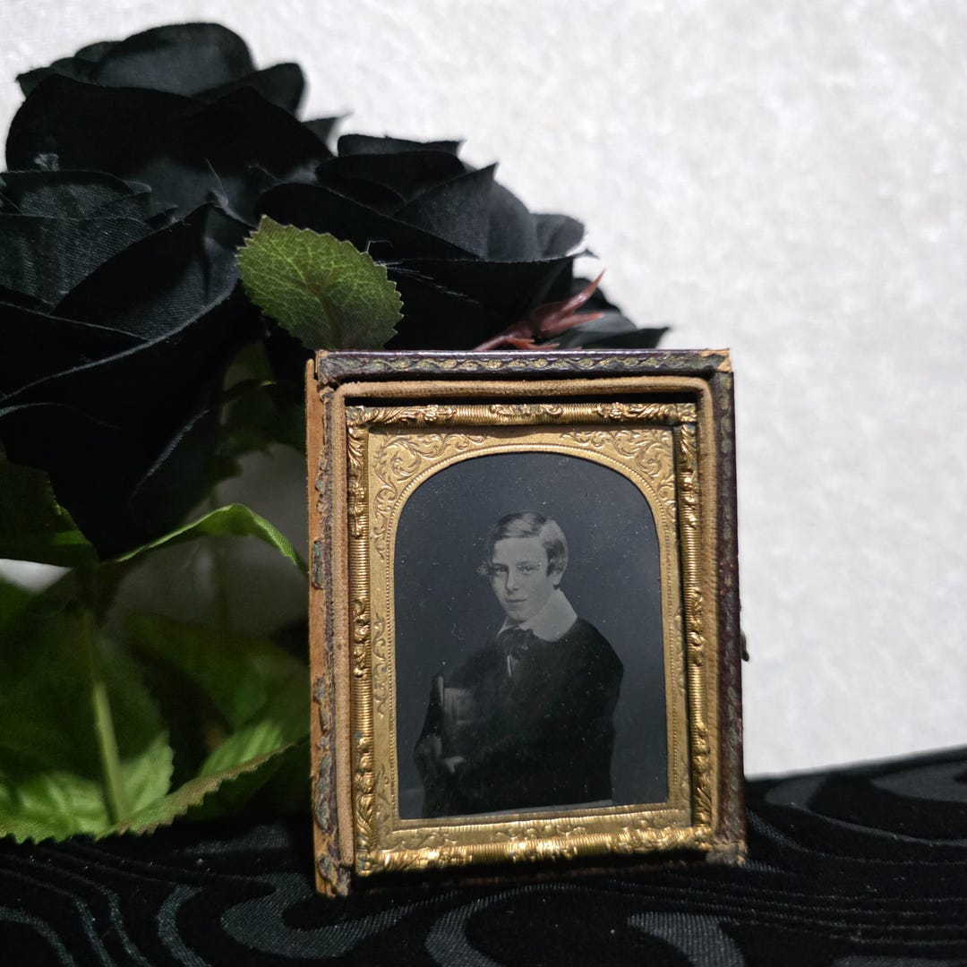 Antique Tintype Photo of a Haunting Boy and a Lock of His Blonde Hair ...