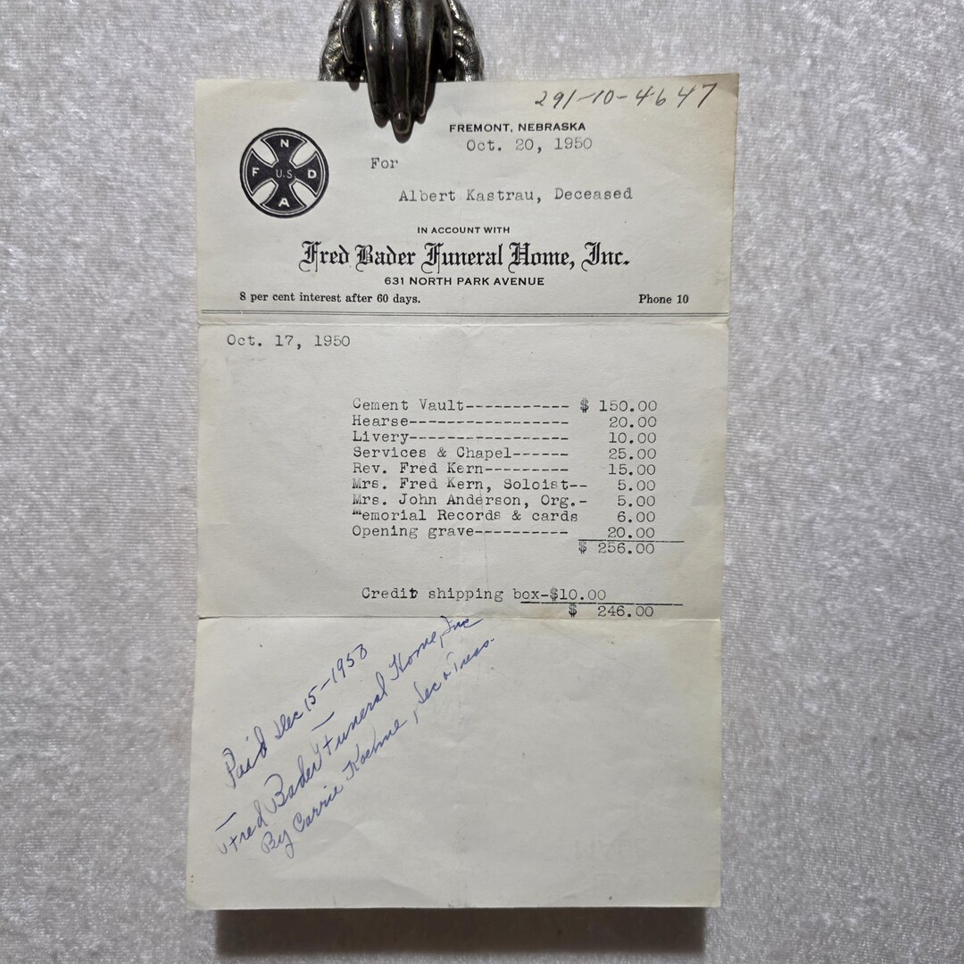 Antique Ephemera. Funeral Home Burial Receipt. October 1950. - Etsy