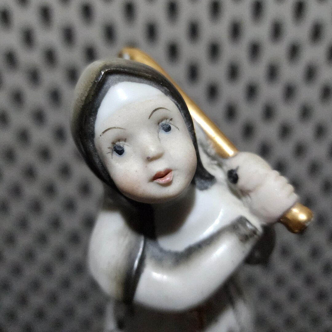 Cute Kitschy Nun Figurine. Baseball Playing Nun Holding a Gold Baseball ...