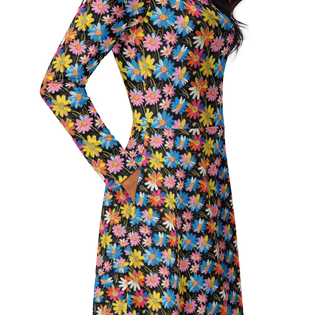 Daisy Dress, Midi Dress, Daisy Flower Dress, Artsy Dress, Abstract ...