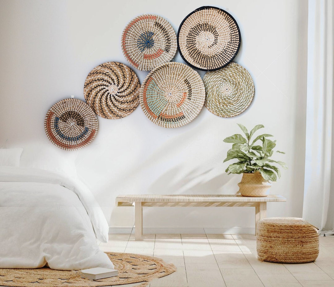 Wall Basket Set of 6, Basket Wall Hanging, Boho Wall Basket, Round Boho ...