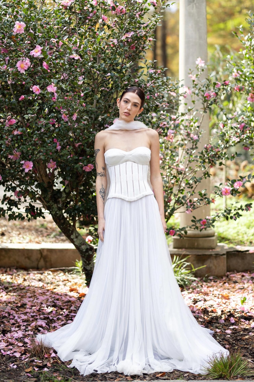 Two Piece Basque Waist Corset Bodice Bustier and Pleated Tulle Skirt ...