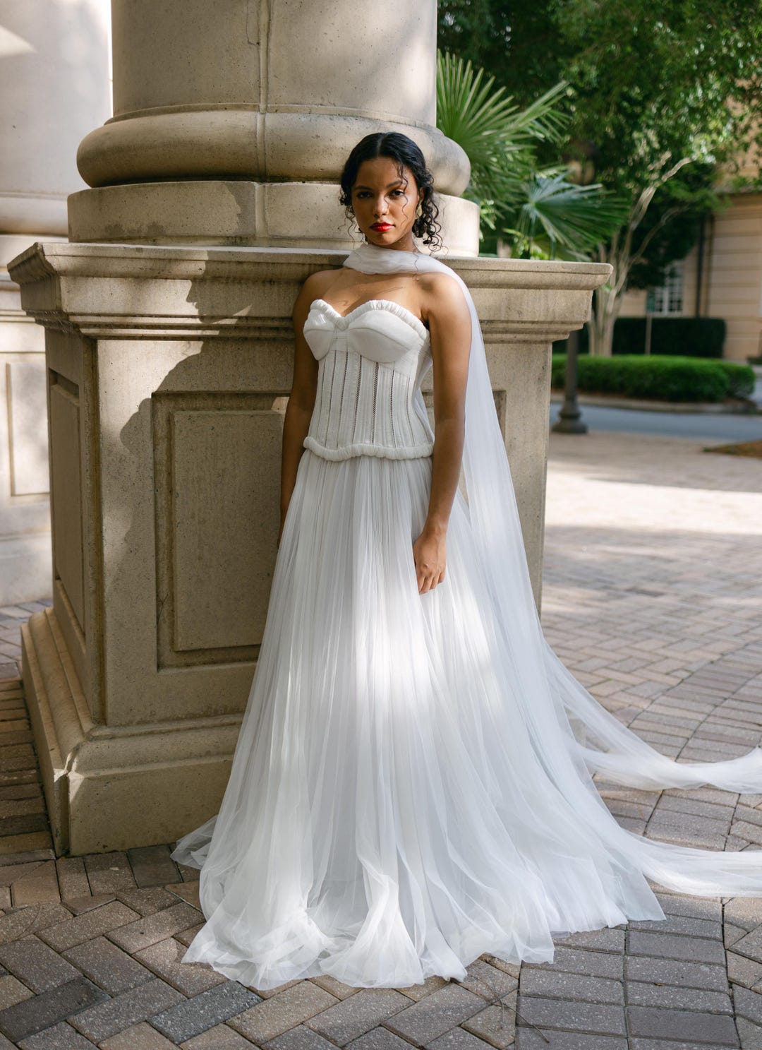 Two Piece Basque Waist Corset Bodice Bustier and Pleated Tulle Skirt ...