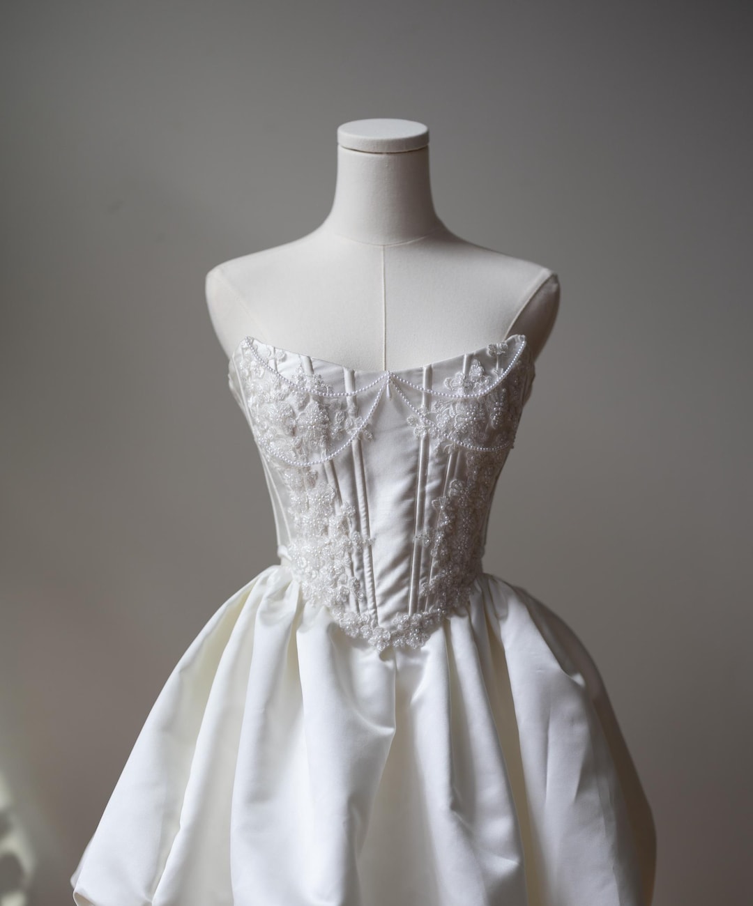 Embellished Beaded Wedding Corset Gown in Basque Waist, Satin Taffeta ...