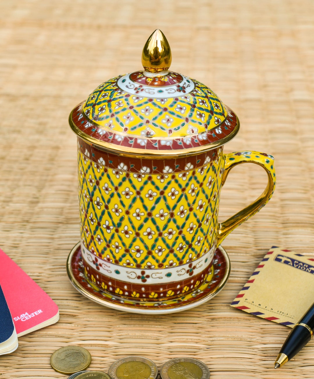 Ceramic Coffee Mug Thai Benjarong Hand-painted Porcelain - Etsy