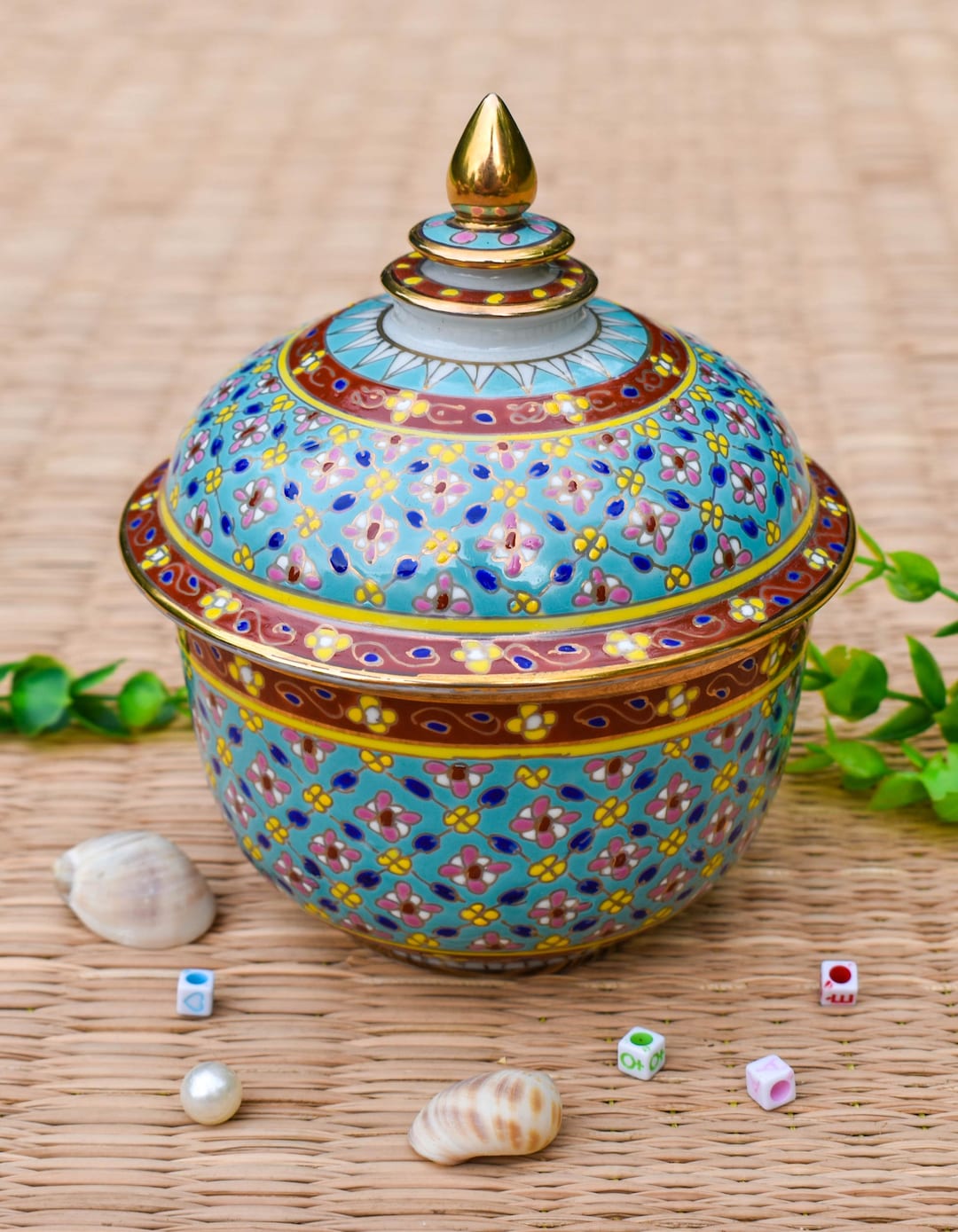 Ceramic Jar With Lid, Benjarong Pot, Thai Hand-painted Pottery ...