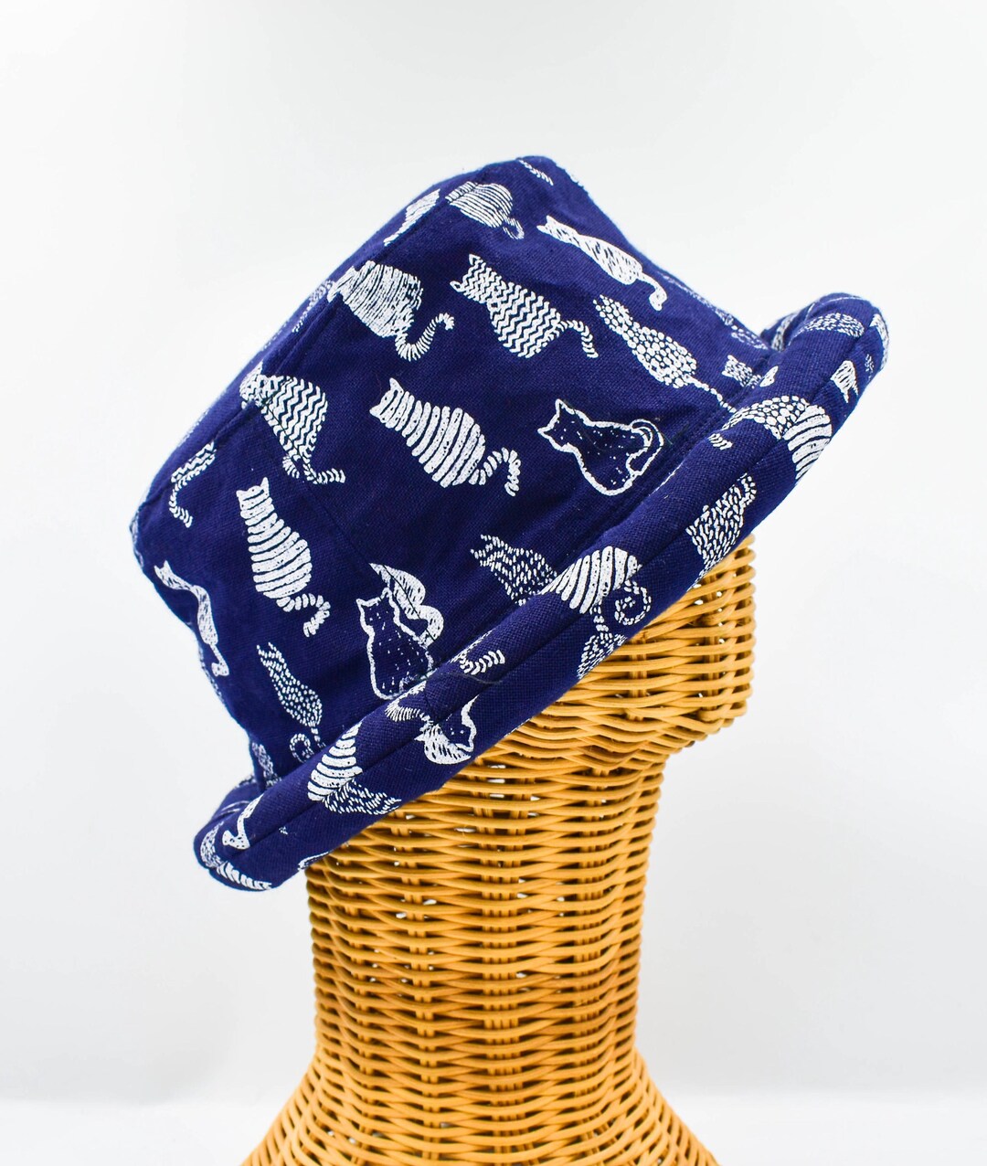 Cat Hat, Bucket Boho Roll Brim Hat for Cat Lovers, Fabric Hat for ...