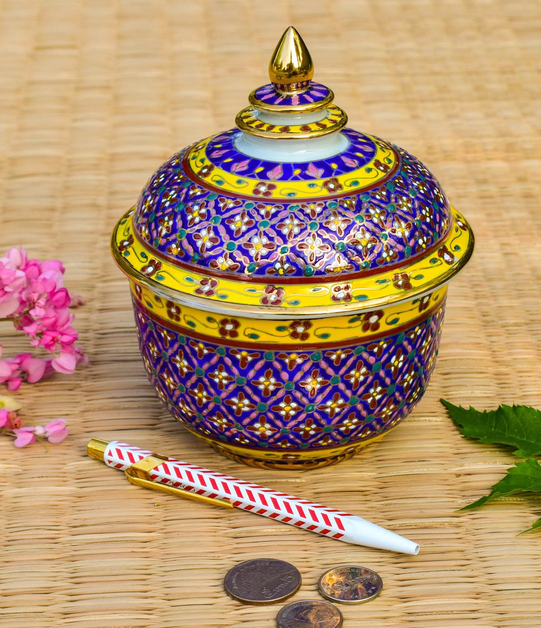 Ceramic Jar With Lid, Benjarong Pot, Thai Hand-painted Pottery ...