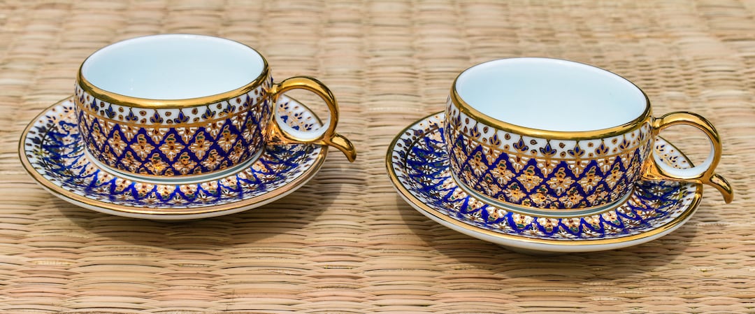 Espresso Cup Set, Pair of Delicate Espresso Coffee Mugs, Gold Benjarong ...