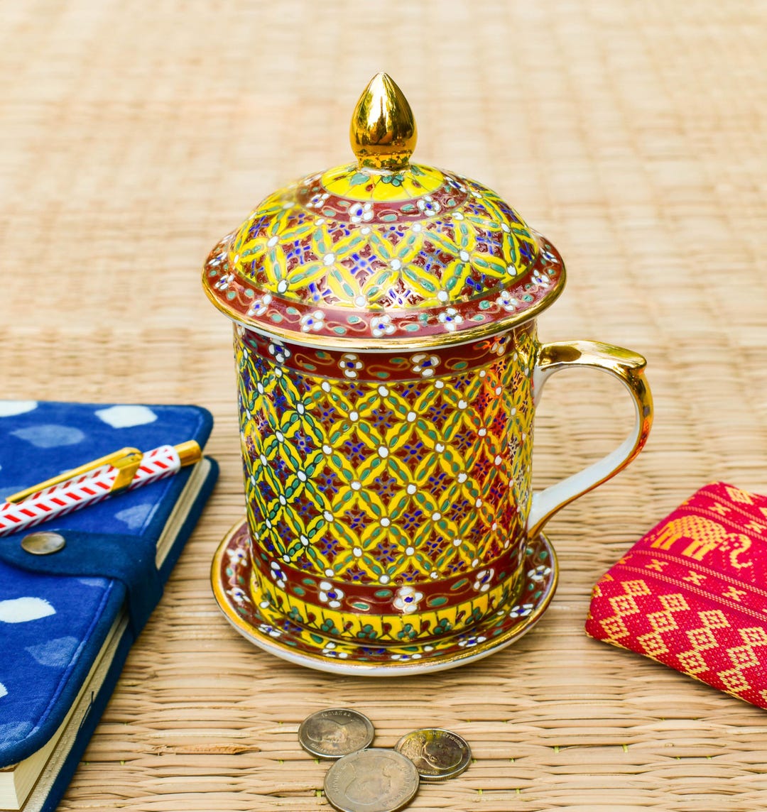 Ceramic Coffee Mug, Thai Benjarong, Hand-painted, Porcelain Cup and ...