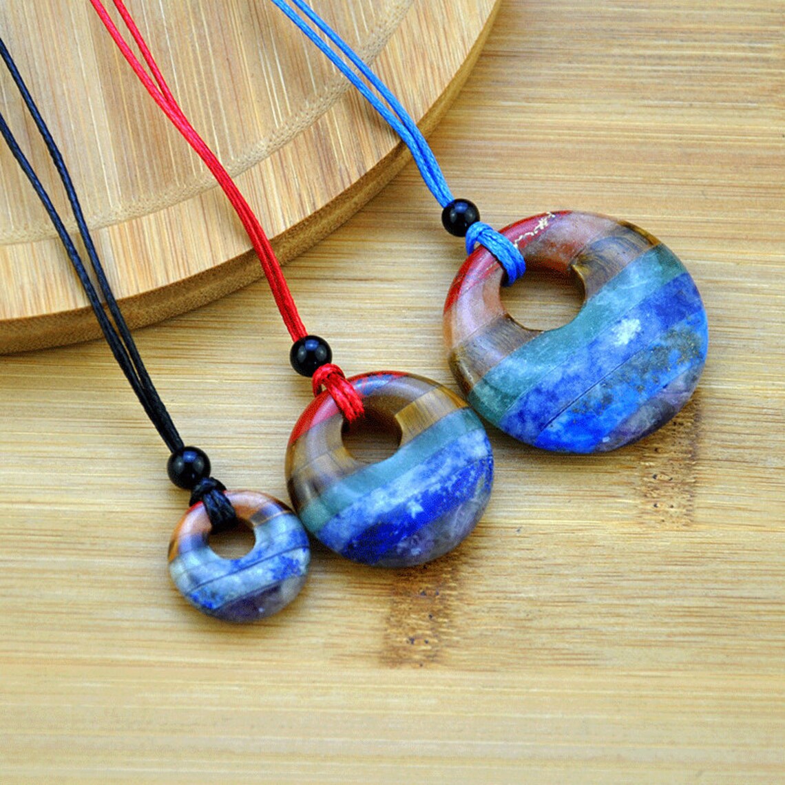 7 Chakra Gemstone Donut Cord Necklace,hakra Pi Stone on Adjustable ...
