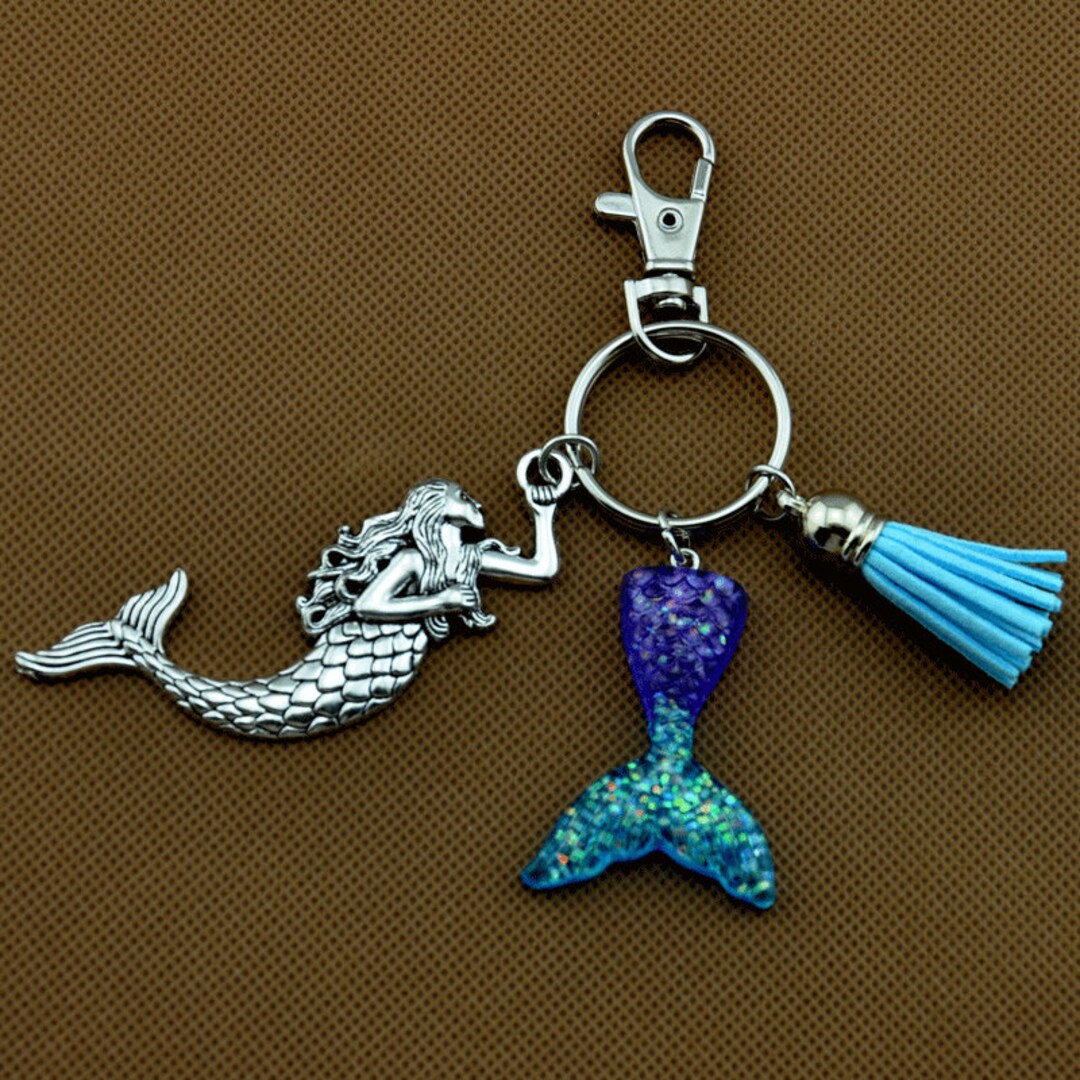 Tassel Key Chain,resin Mermaid Tail Keychain, Mermaid Charm Key Chain ...