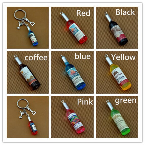 Resin Wine Bottle And Glitter Stemmed Wine Glass Keychain/key | atelier ...