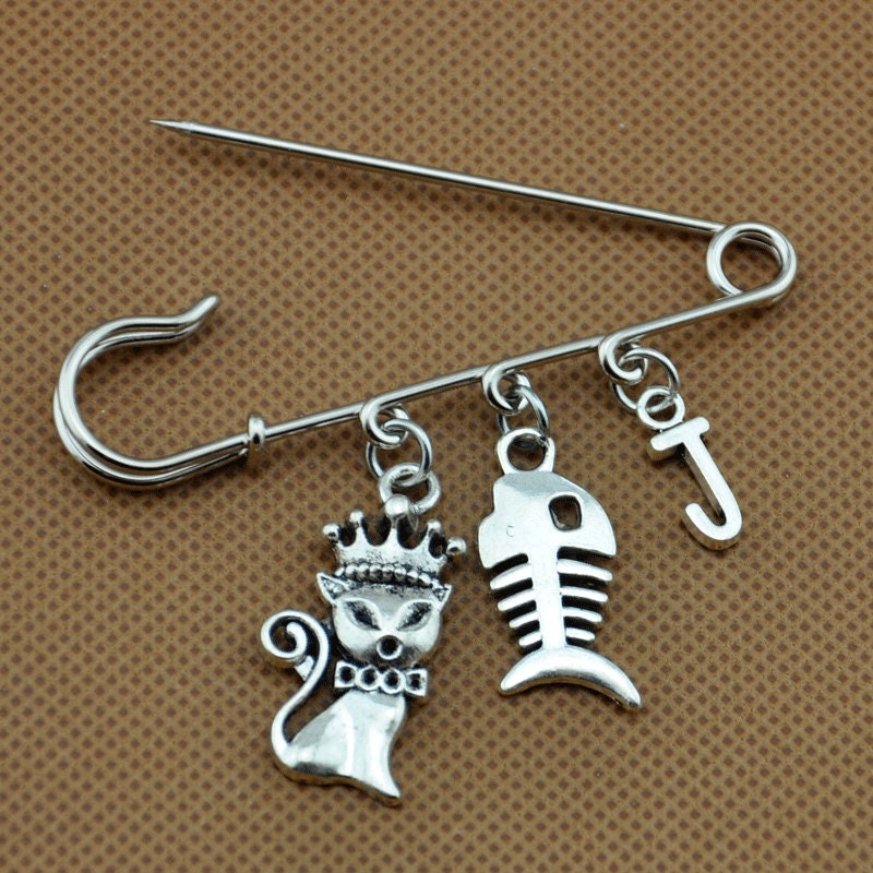 Cat Safety Pinfish Bones Safety Pin Kilt Pin Brooch Cat - Etsy