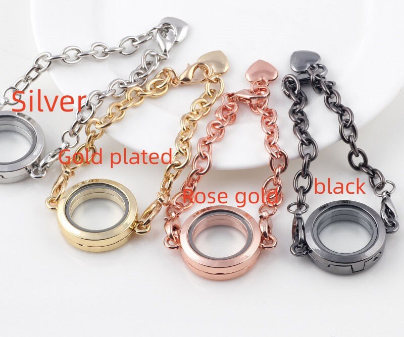 25mm Magnet Closure Locket，round Floating Locket Bracelet，memory Empty ...