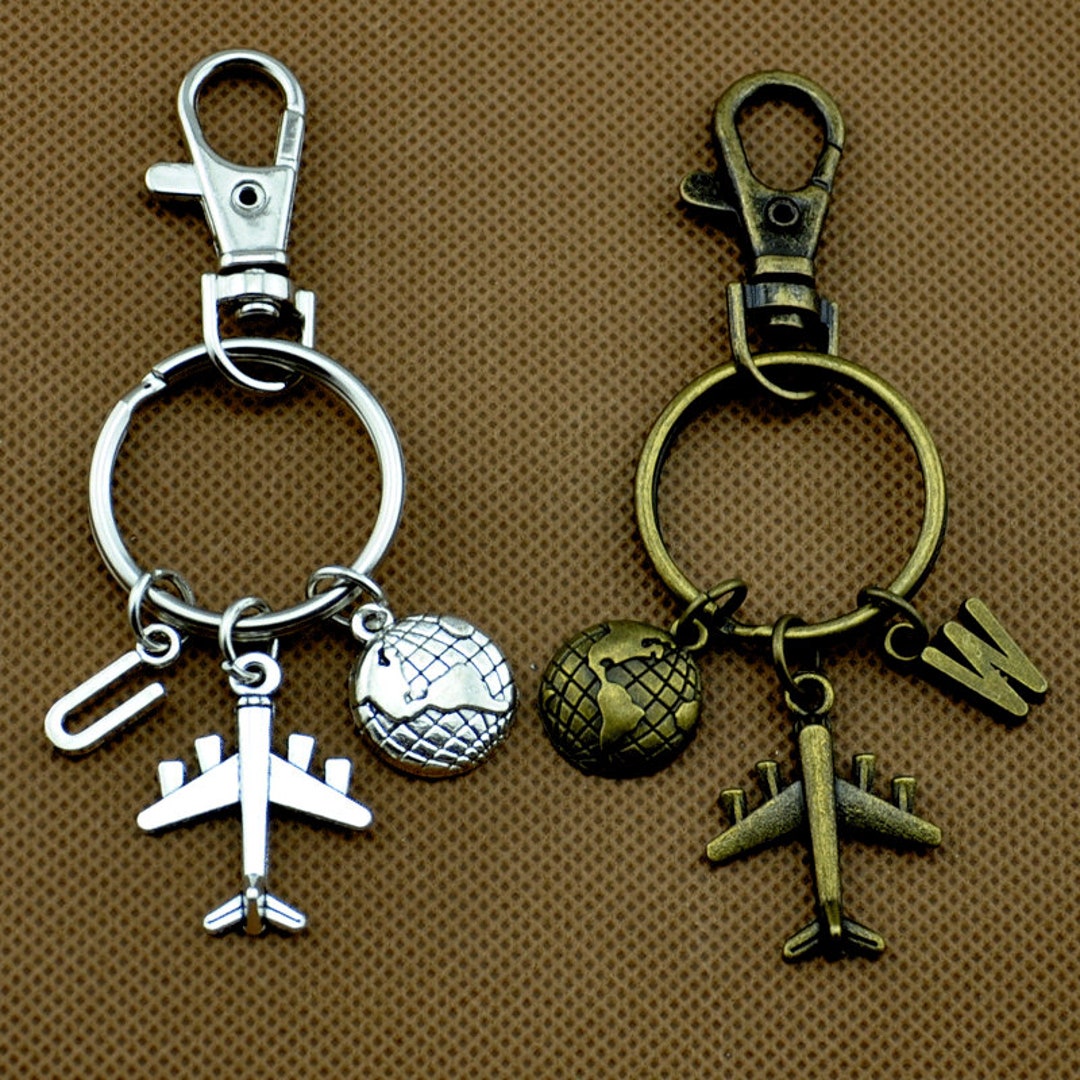 Travel Keyring,globe and Airplane Keychain, Hand Stamped Keyring ...