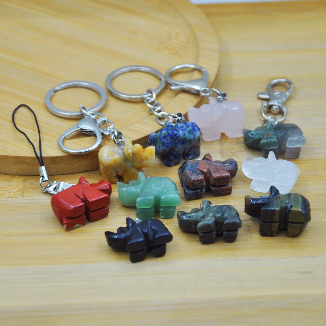 Crystal Carved Rhinoceros Keychain,animal Carving Keychain, Rhino ...