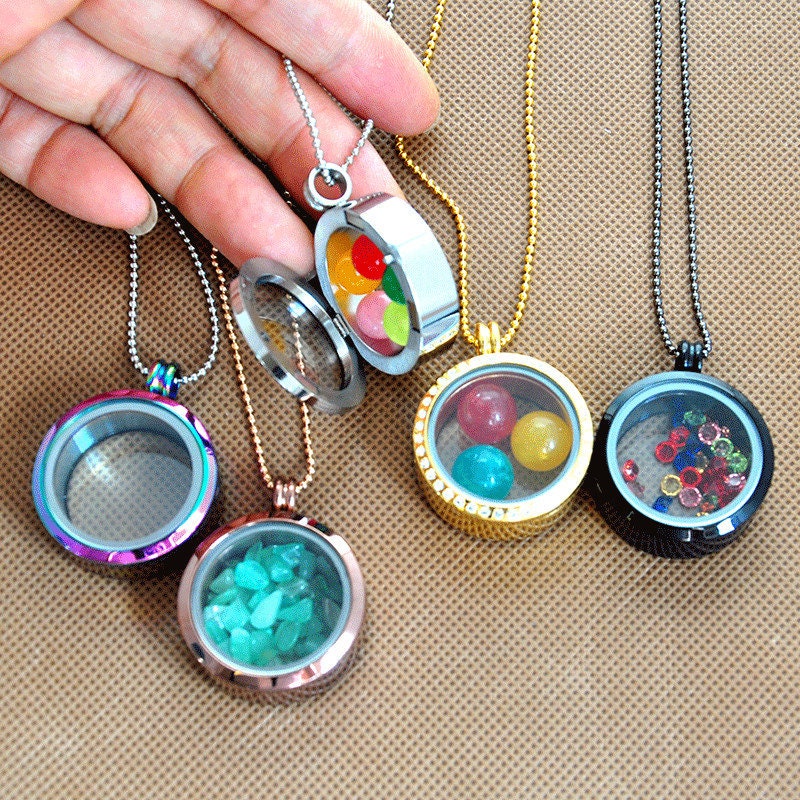 30mm Stainless Steel Glass Locket Necklace,clear Glass Locket Necklace ...
