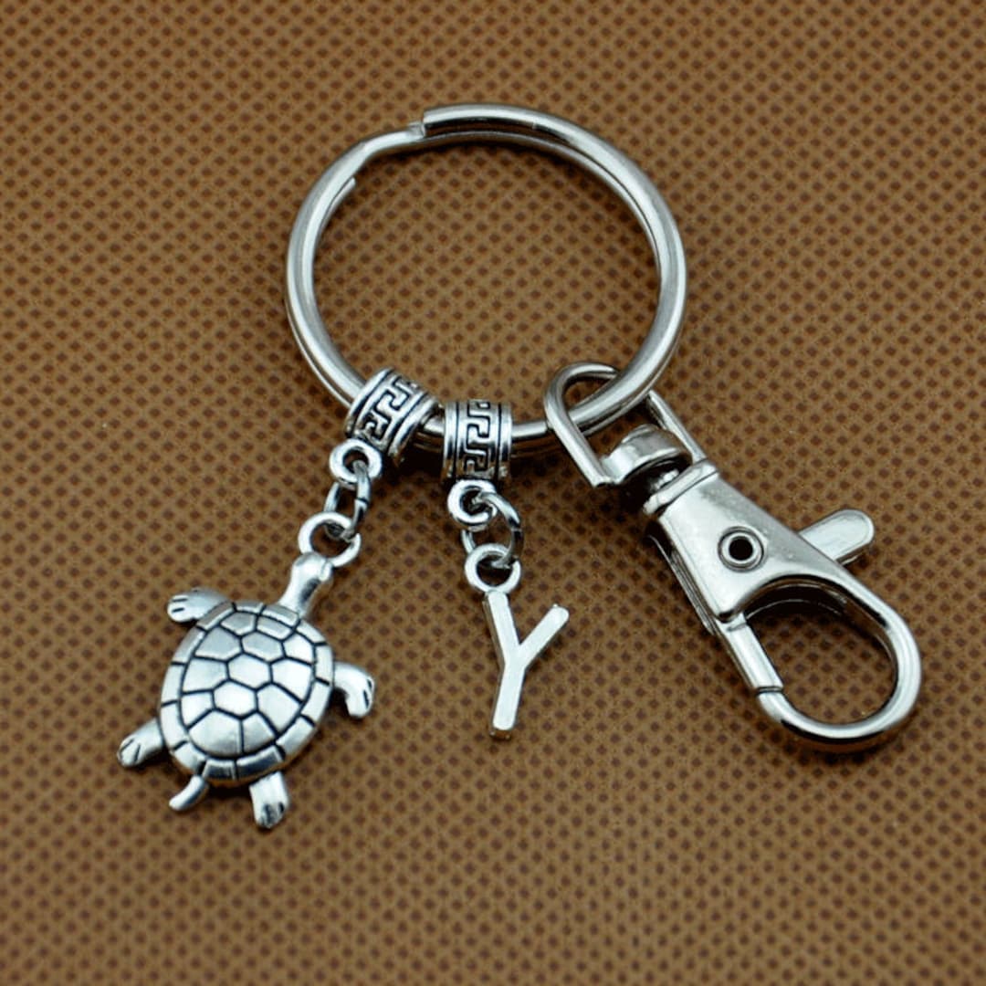 Tortoise Keychain initial Keychain sea Turtle Party Favors - Etsy