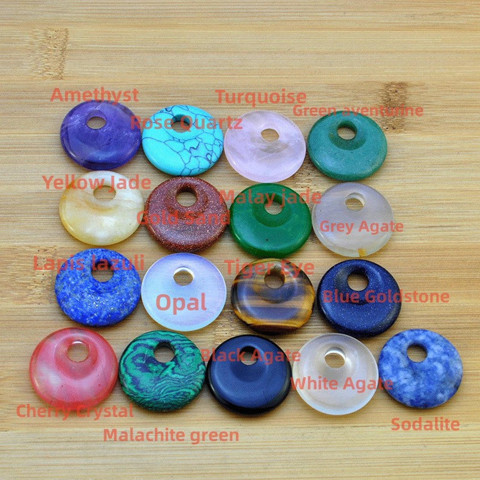 30mm Gemstone Donut Necklace,healing Crystal Donut With Adjustable Rope ...
