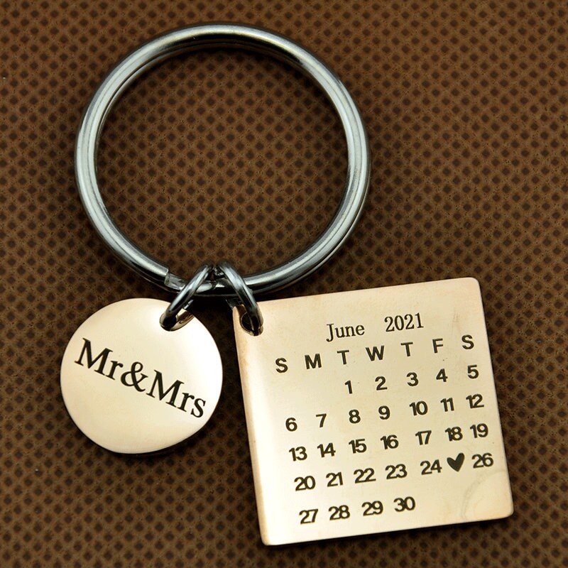 Custom calendar Stainless steel keychain engraved date | Etsy