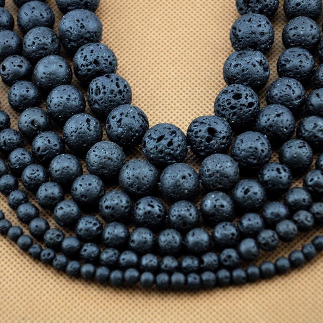 Natural Lava Beads, Full Strand 15.5 Inch, Round Black Volcanic Rock ...