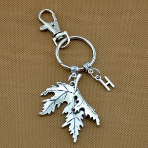 Maple Leaf Keychain LARGE Leaf Keyring Personalized Keychain Initial ...