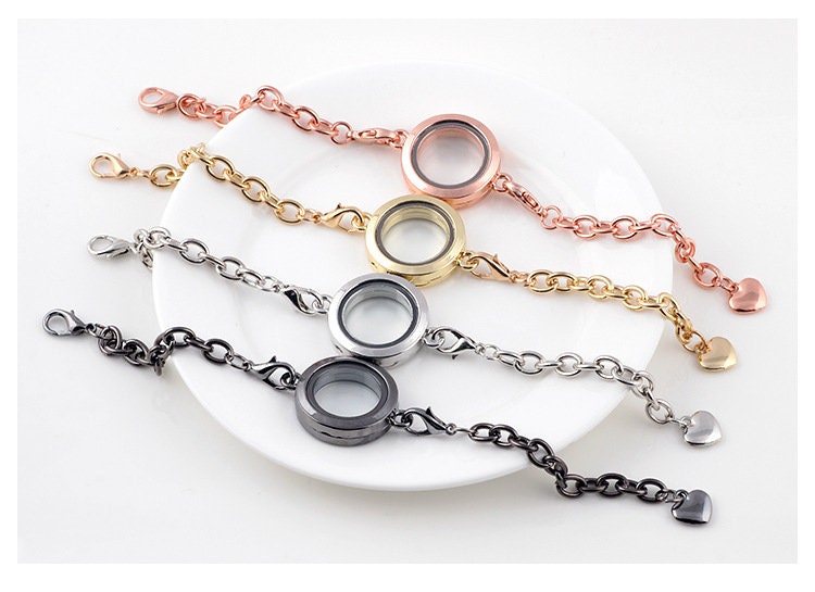 25mm Magnet Closure Locket，round Floating Locket Bracelet，memory Empty ...
