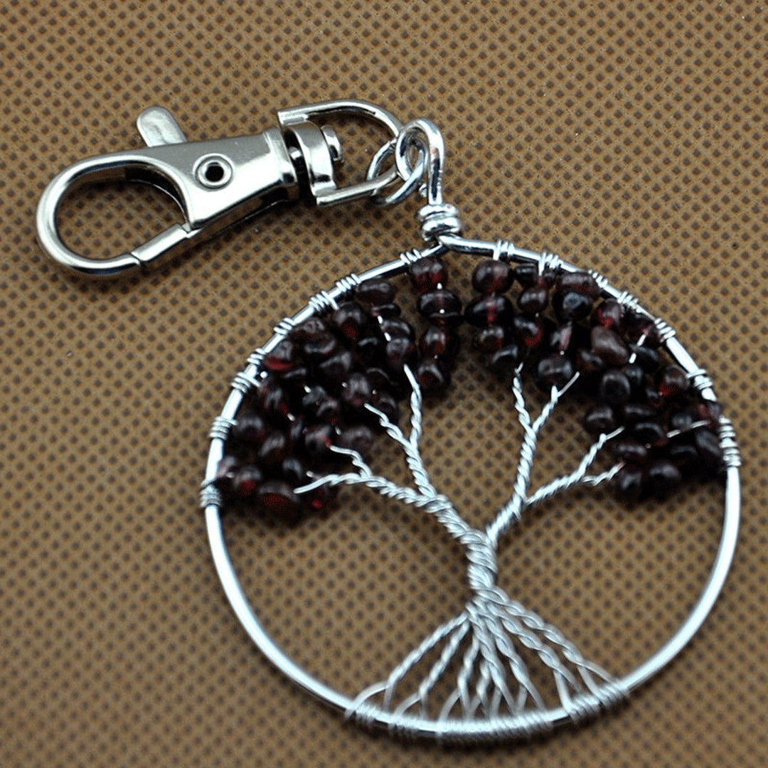 1pcs Tree of Life Multicolored Natural Crystal Stone Circle Keychain ...