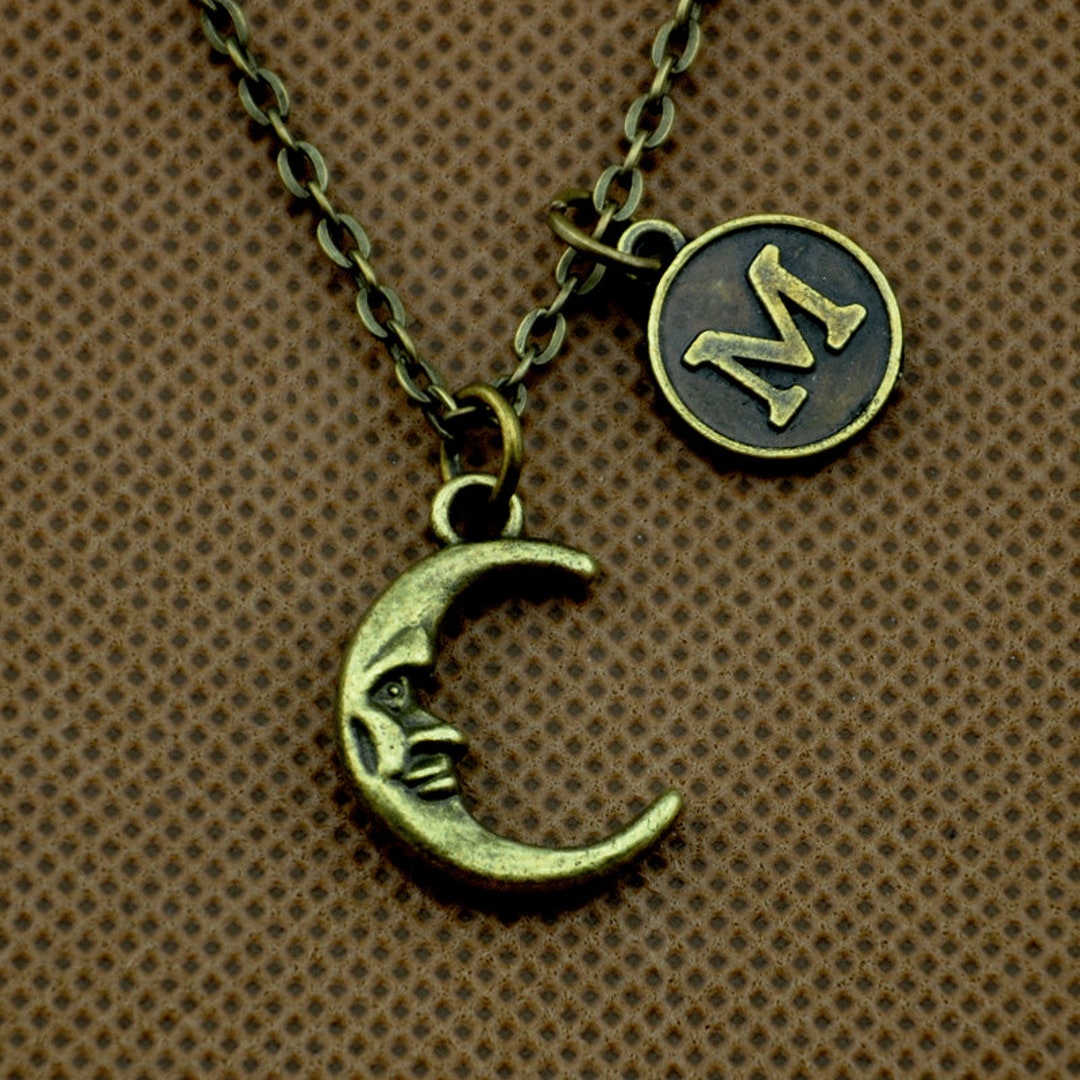 Moon Necklace Initial Necklacebest Friend Moon Necklacehalf - Etsy