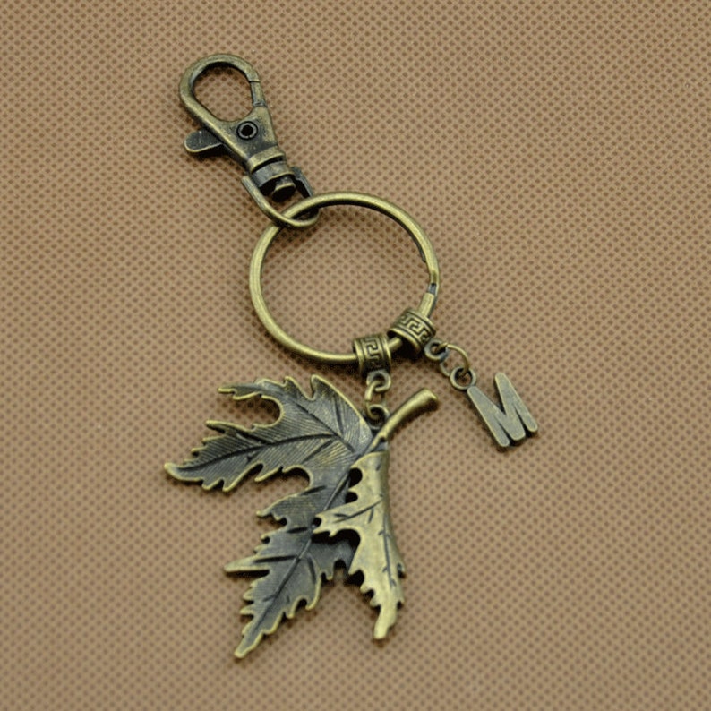 Maple Leaf Keychain LARGE Leaf Keyring Personalized Keychain Initial ...