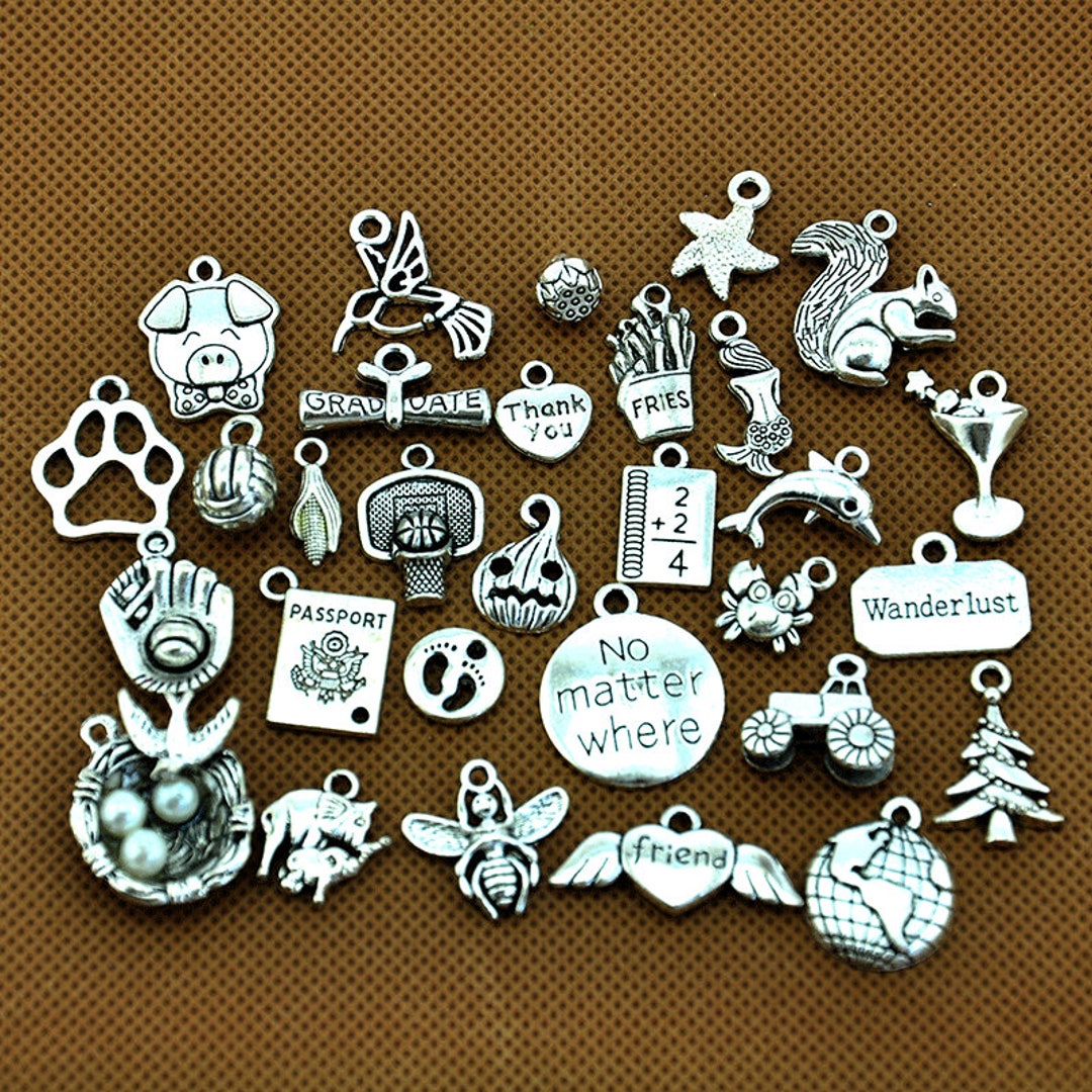 Mixed Charms Set,antiqued Silver Assorted Charms Pendants 30 Charms ...