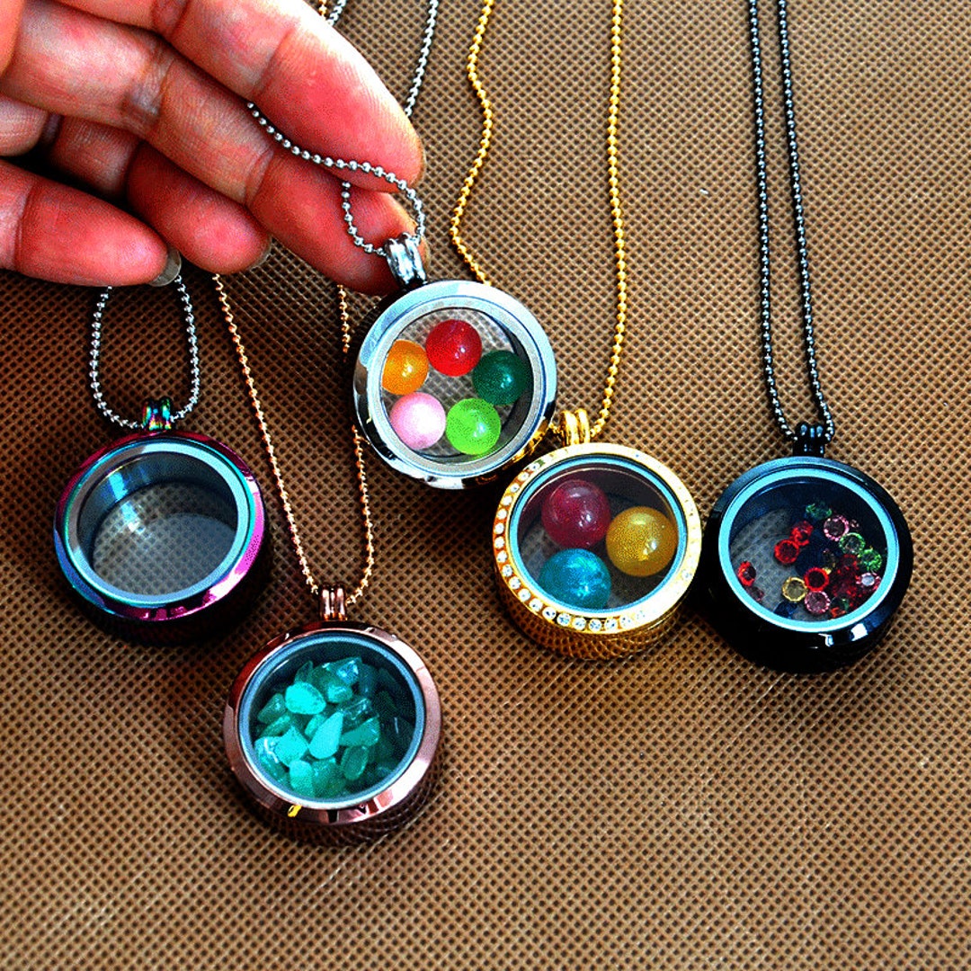 30mm Stainless Steel Glass Locket Necklace,clear Glass Locket Necklace ...