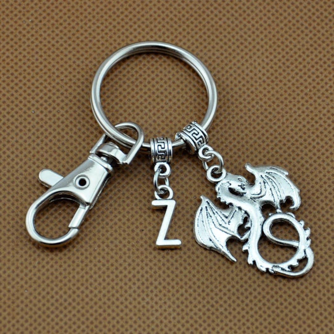 Dragon Keychain, Dragon Key Ring, Initial Keychain, Personalized ...