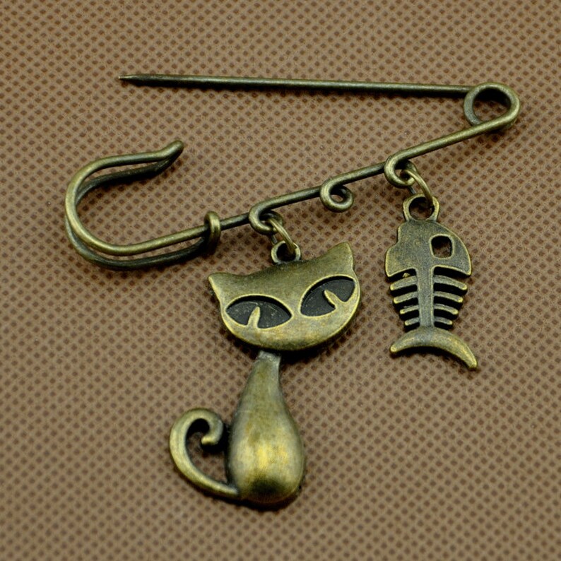 Cat Safety Pinfish Bones Safety Pin Kilt Pin Brooch Cat - Etsy